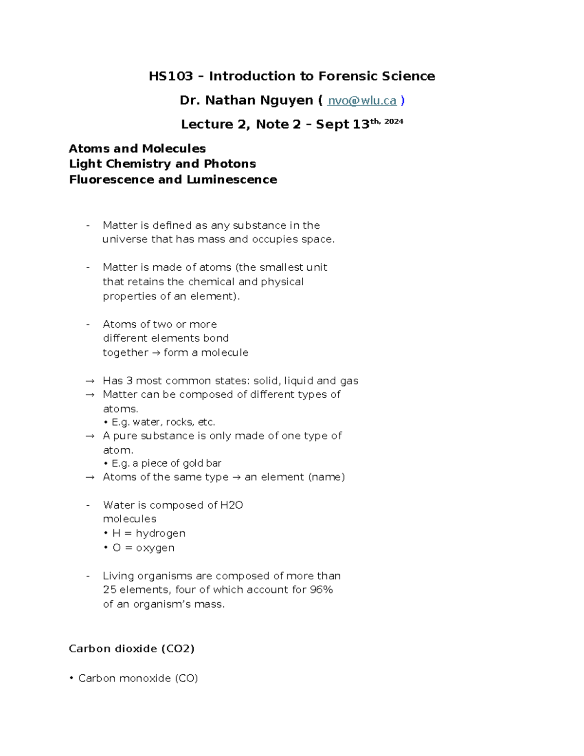 Forensic Science Lecture 2 - HS103 – Introduction to Forensic Science ...