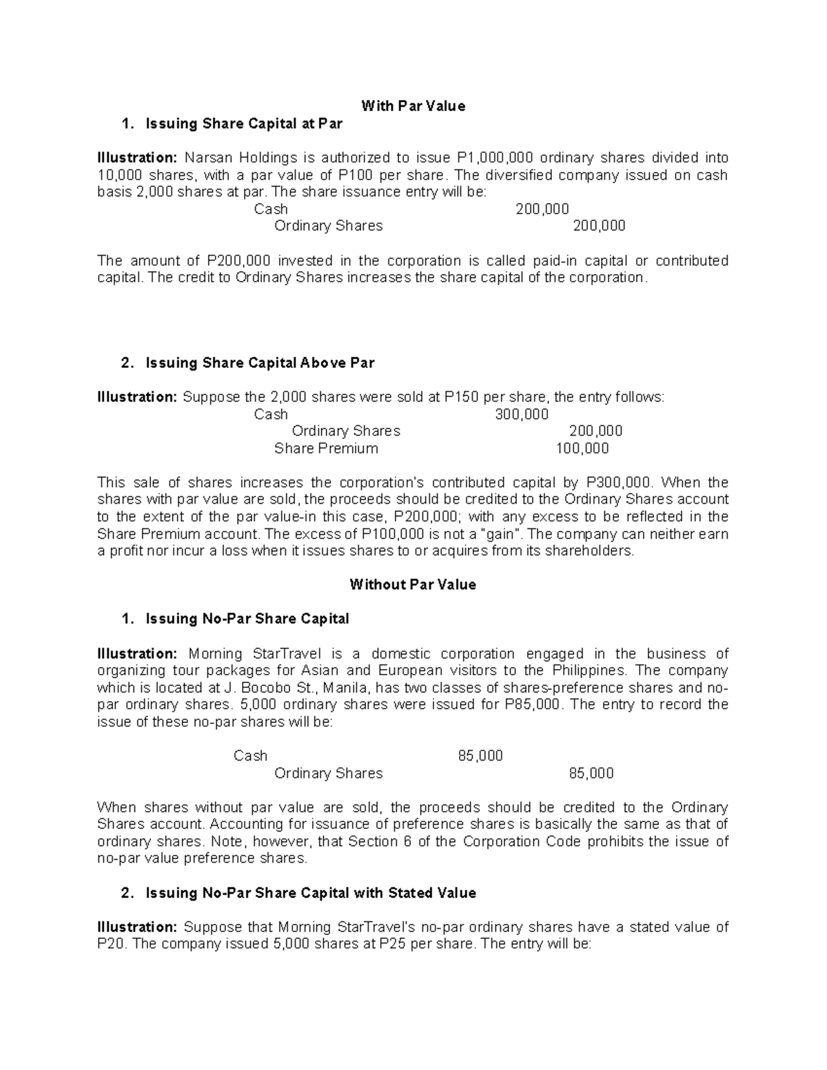 With Par Value - Financial Management Notes - With Par Value Issuing ...