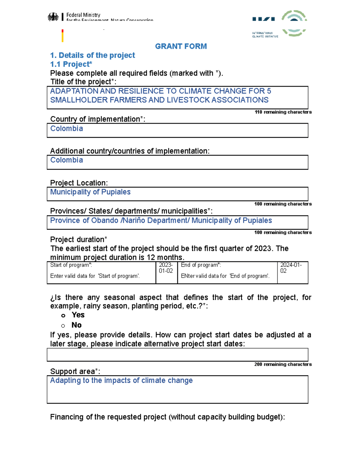 Grant Form - English - GRANT FORM Details of the project 1 Project ...