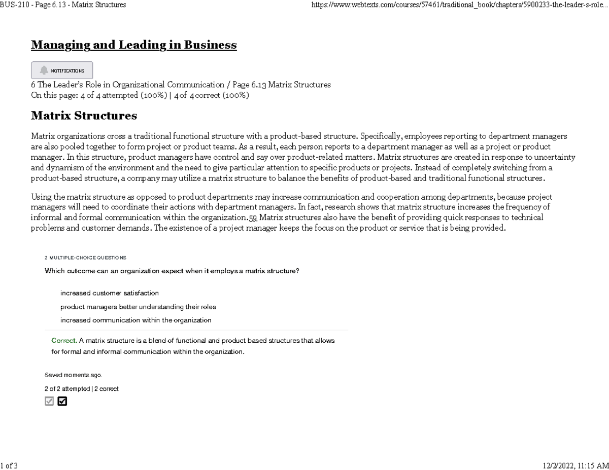 BUS-210 - Page 6.13 - Matrix Structures - Managing and Leading in ...