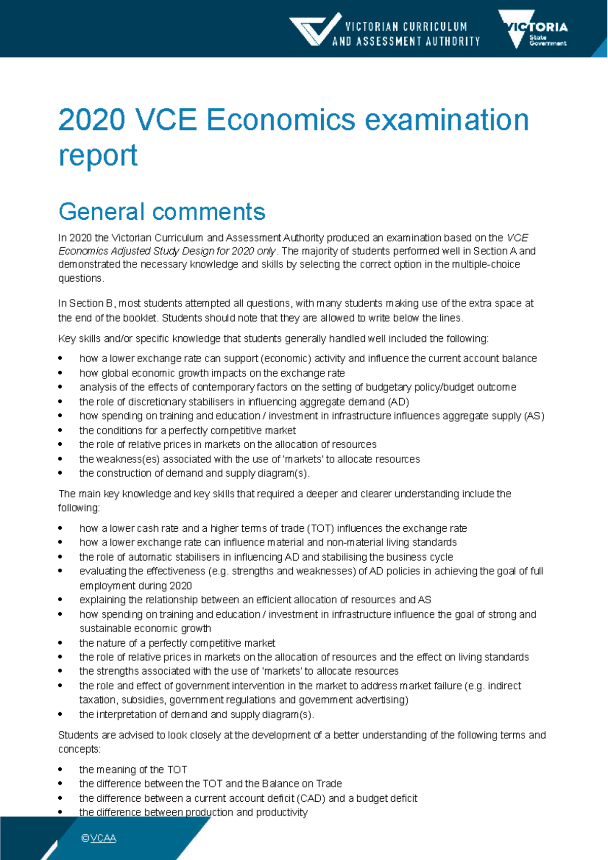 2020VCEEconomics Examination Report - 2020 VCE Economics examination ...