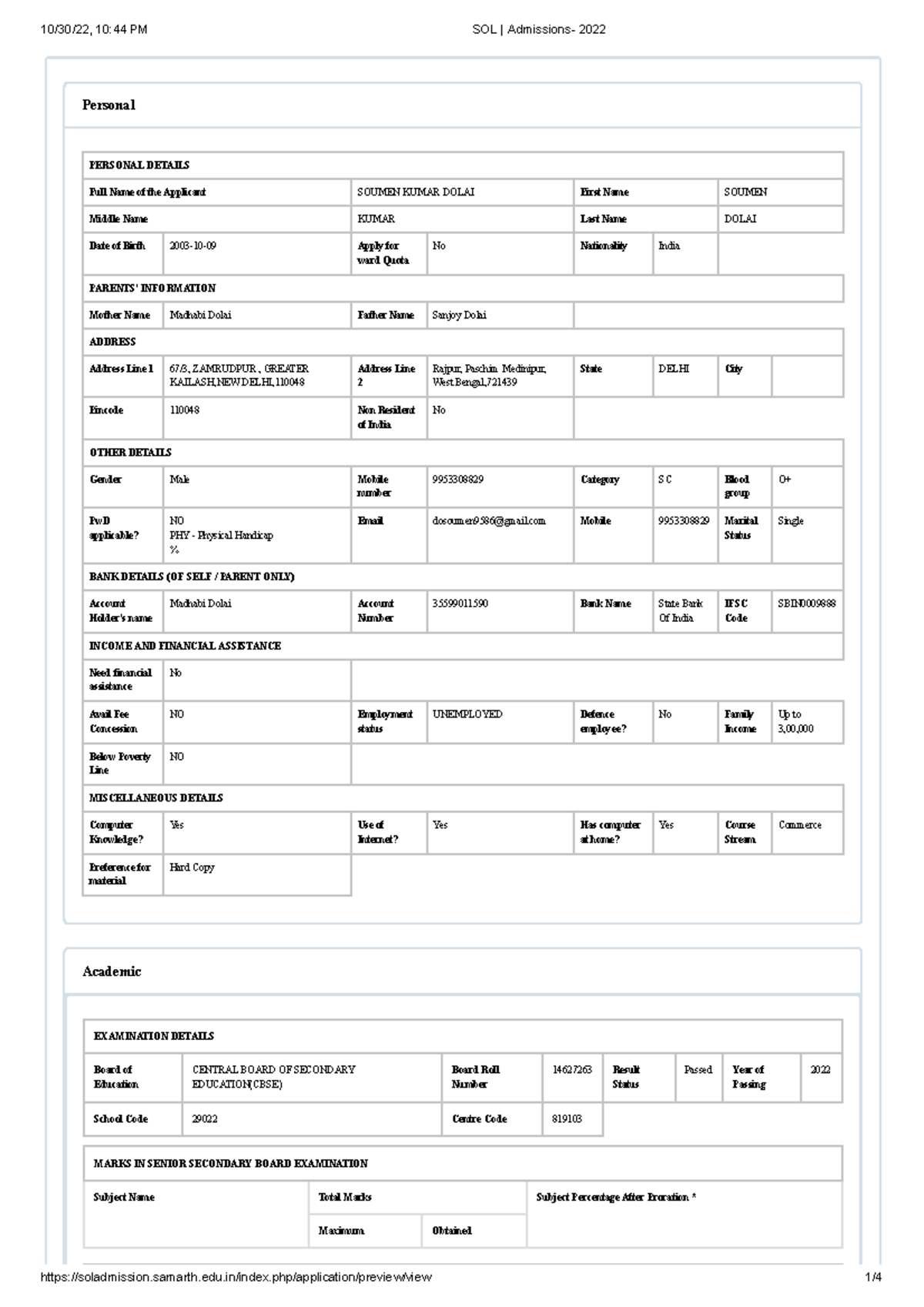 SOL Admissions- 2022 - rfregrhnjf - Personal PERSONAL DETAILS Full Name ...