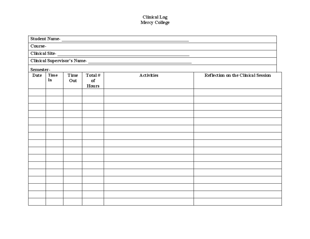 Mercy College Clinical Log - NURS 251 - Clinical Log Mercy College ...