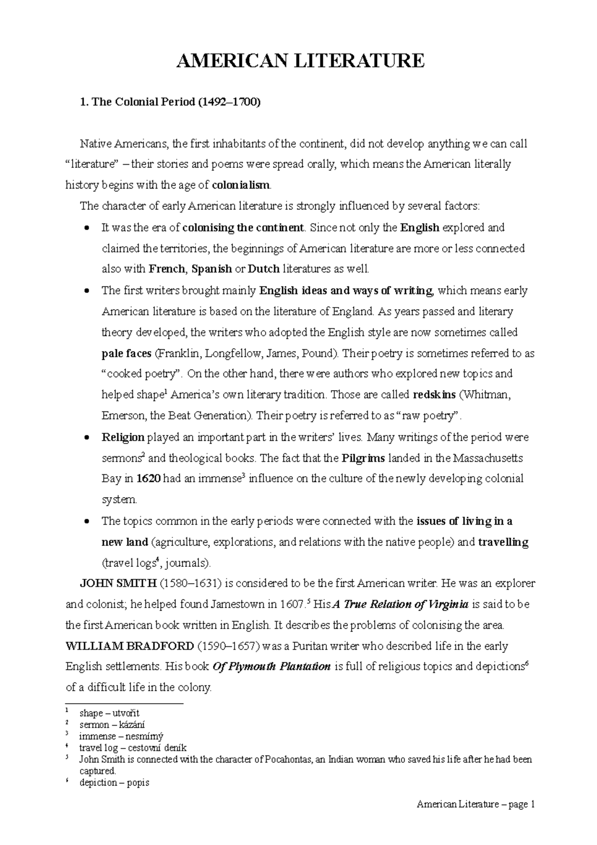 *American literature - AMERICAN LITERATURE 1. The Colonial Period (1492 ...