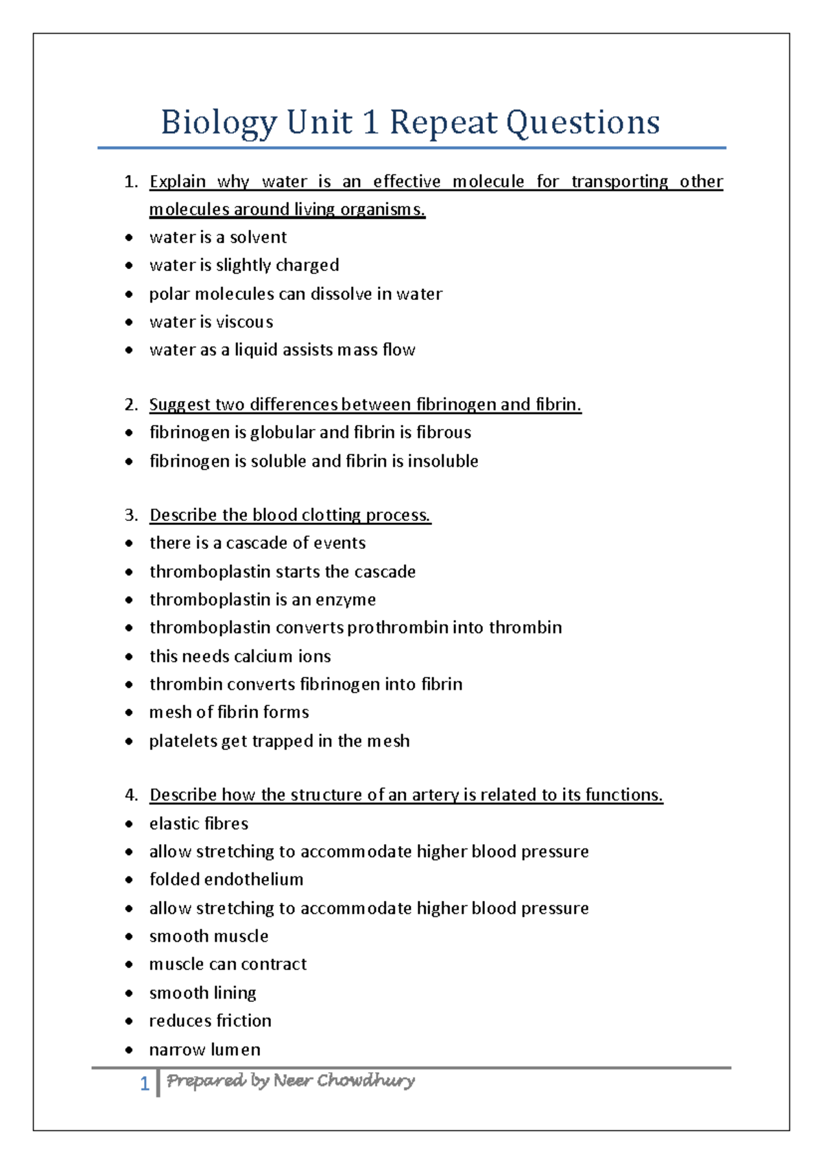 Biology Unit 1 Repeat Questions - Biology Unit 1 Repeat Questions ...