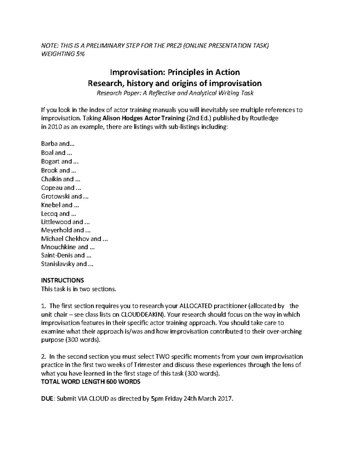Assignment Instructions - NOTE: THIS IS A PRELIMINARY STEP FOR THE ...