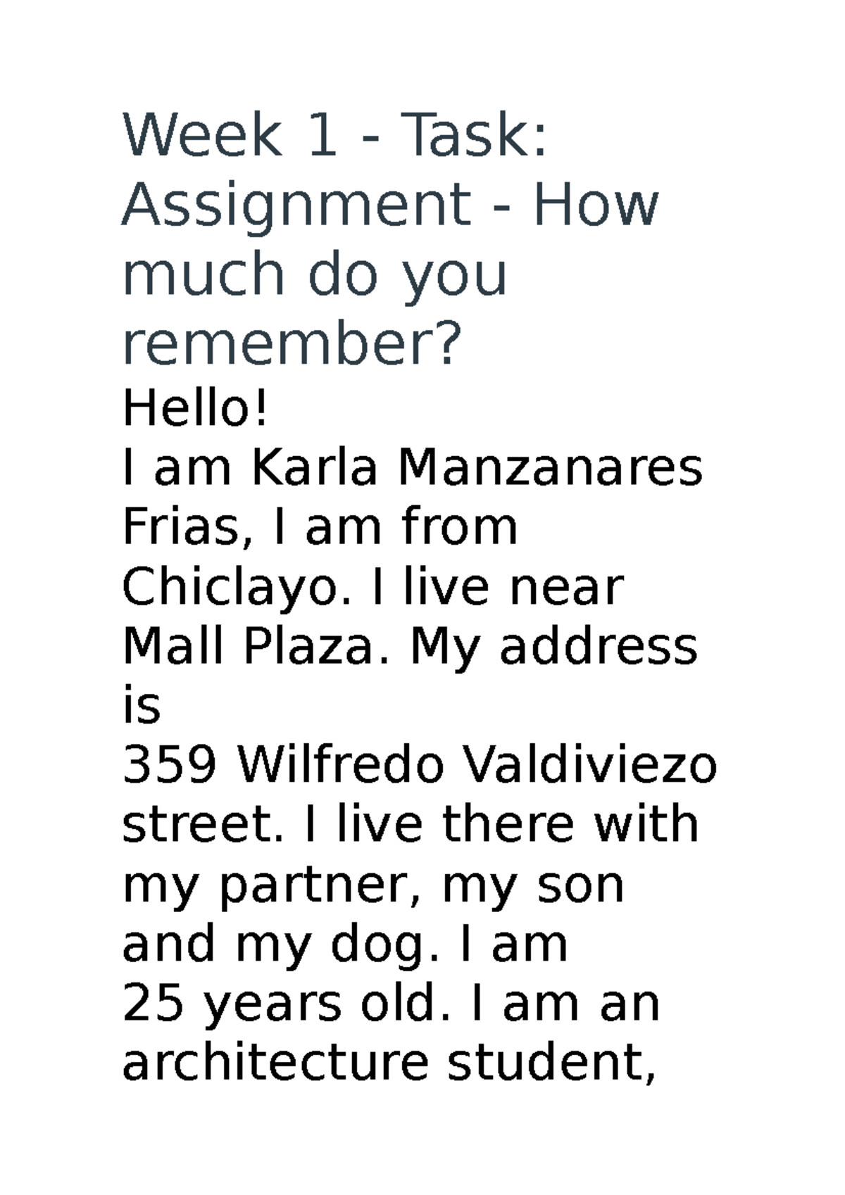 Week 1- Ingles II - Week 1 - Task: Assignment - How much do you ...