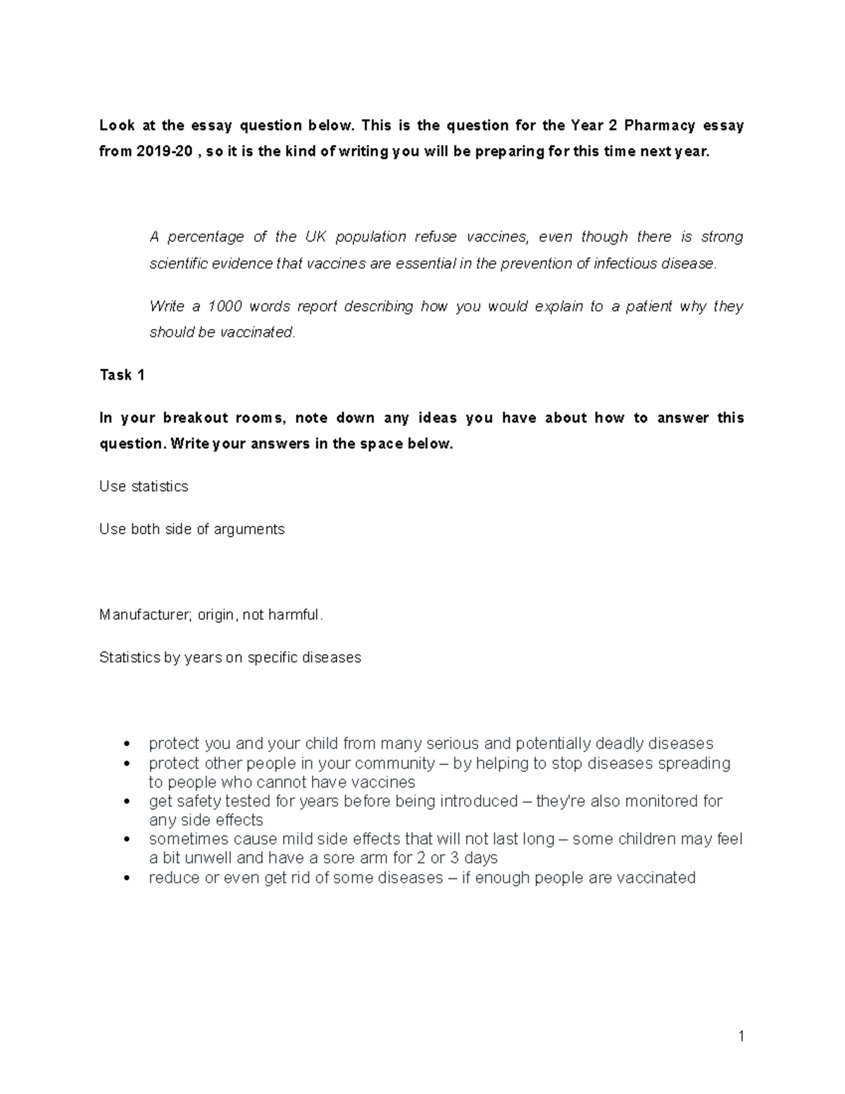 MPharm Year 1 Session 2 Academic Style - Look at the essay question ...