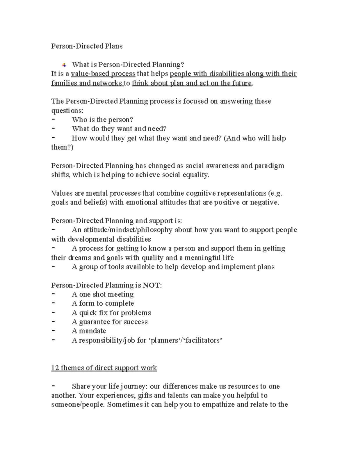 Person-Directed Plans - Plans What is Planning? It is a process that ...