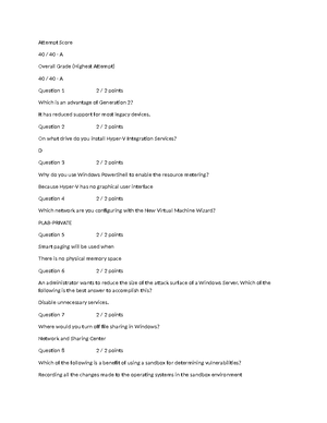 Module 5-1 Lab Quiz - Attempt Score 40 / 40 - A Overall Grade (Highest ...