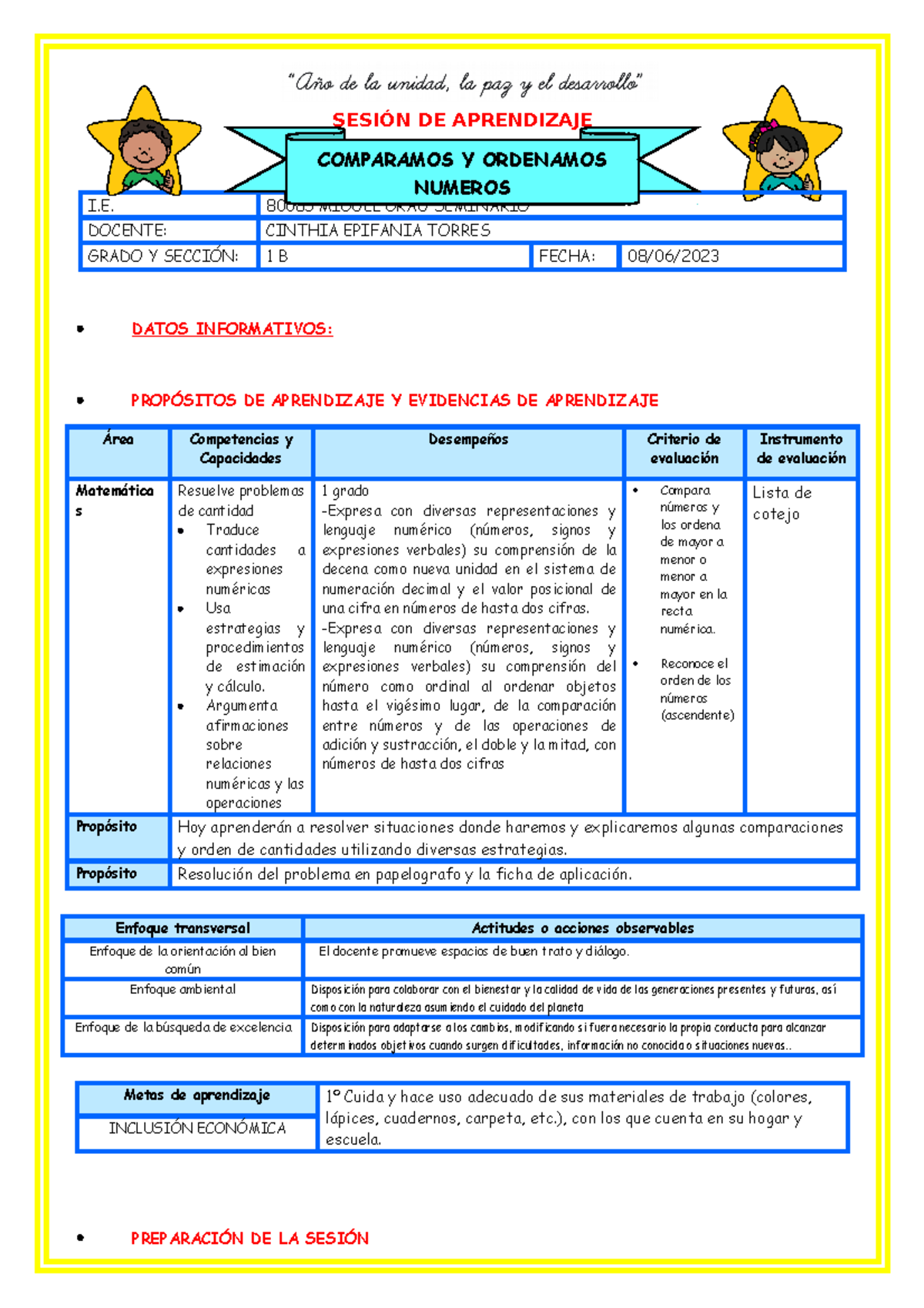 Jueves Sesion DE MAT Ordenamosa EN LA Recta Numerica - SESIÓN DE ...