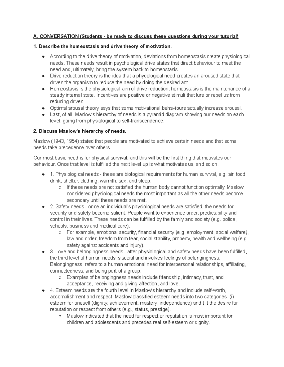 Psychology Tutorial 3 - A. CONVERSATION (Students - be ready to discuss ...