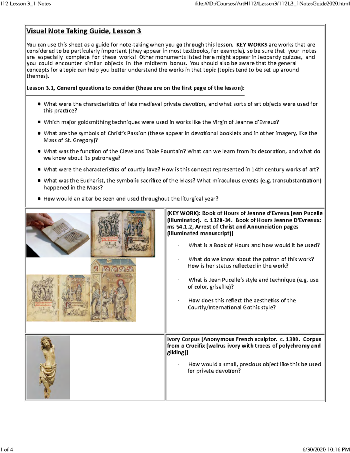 Lesson 3 - Visual Note Taking Guide, Lesson 3 You can use this sheet as ...
