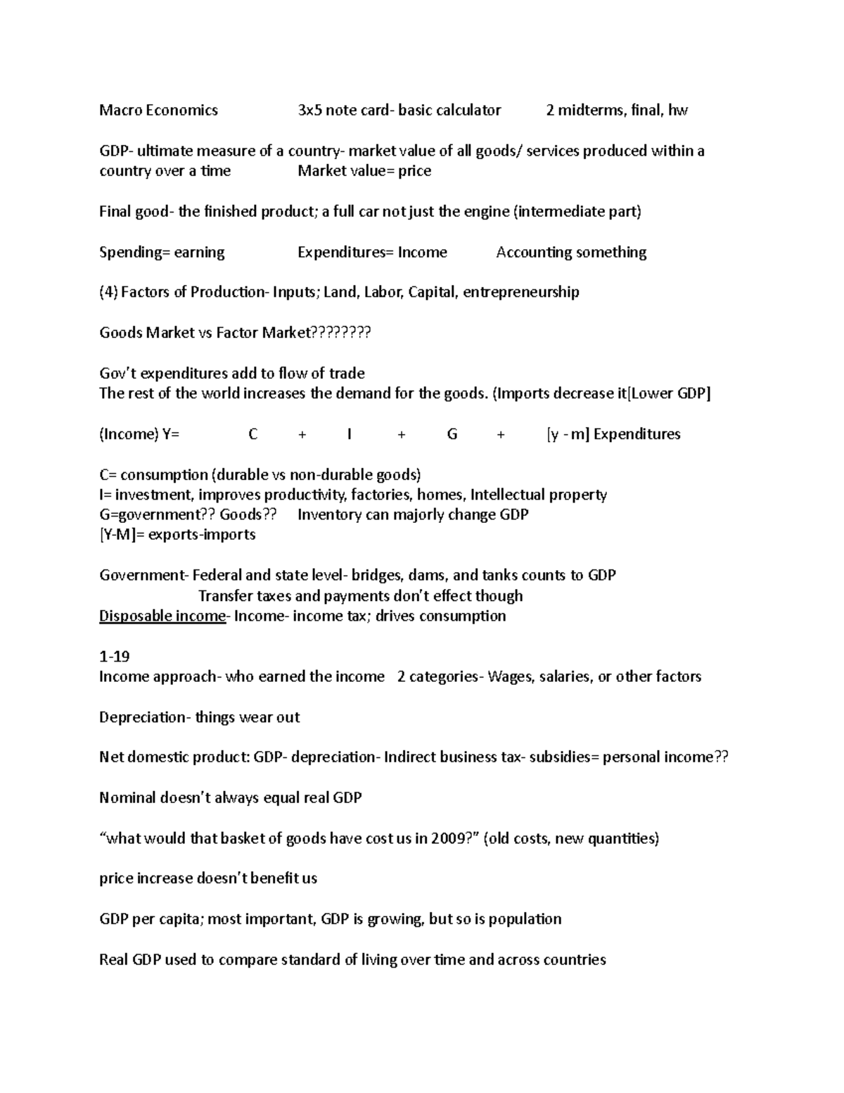 Macro Economics notes - Macro Economics 3x5 note card- basic calculator ...