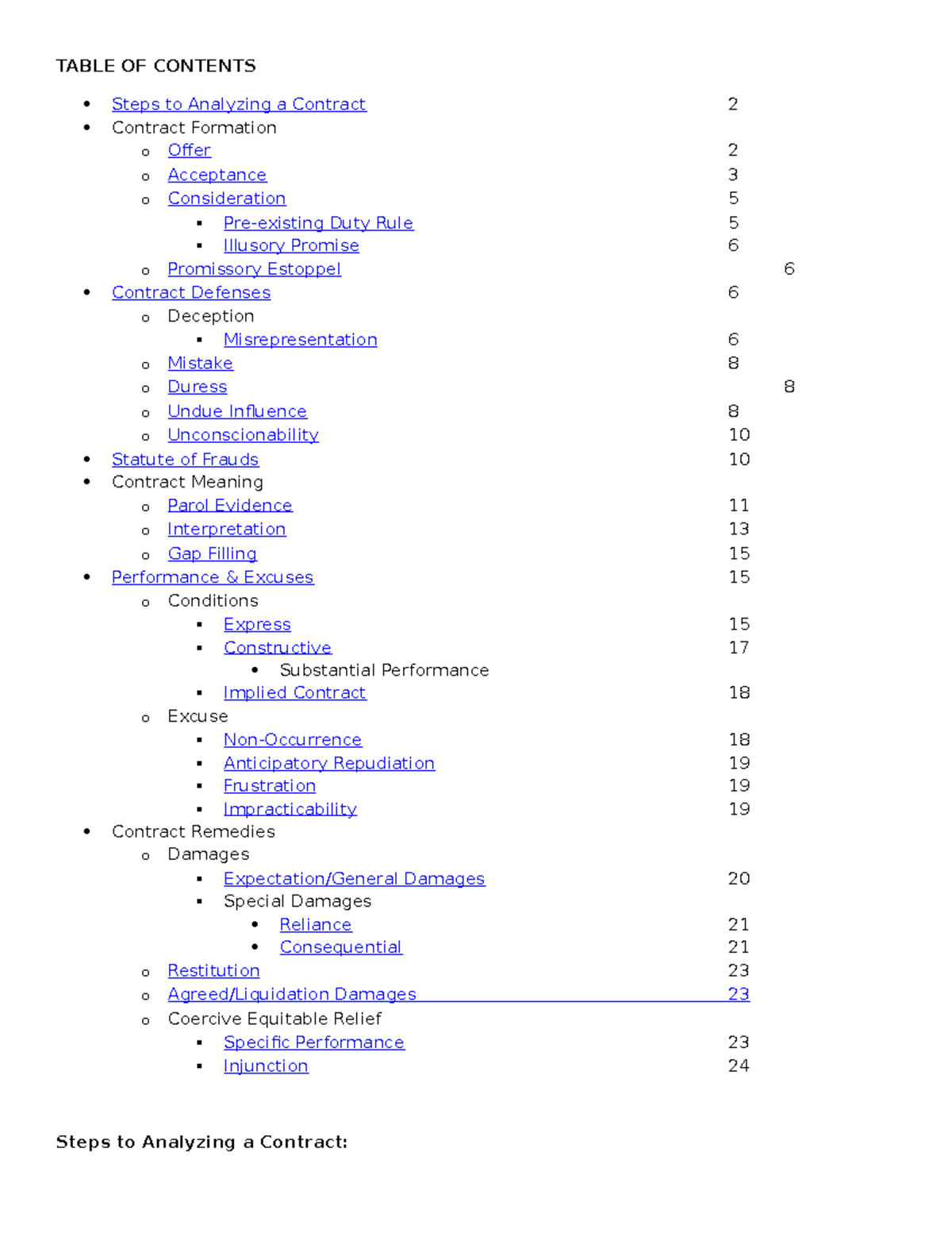 Contracts Outline - TABLE OF CONTENTS Steps to Analyzing a Contract 2 ...