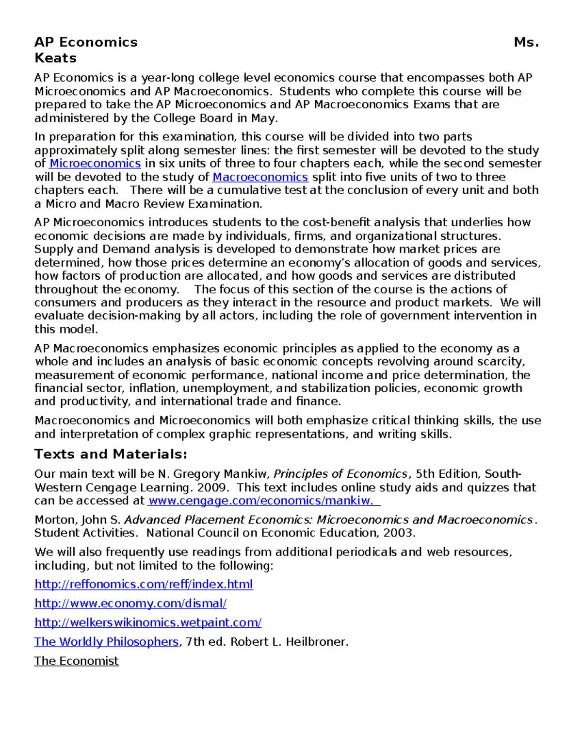 AP Economics Syllabus short version - AP Economics Ms. Keats AP ...