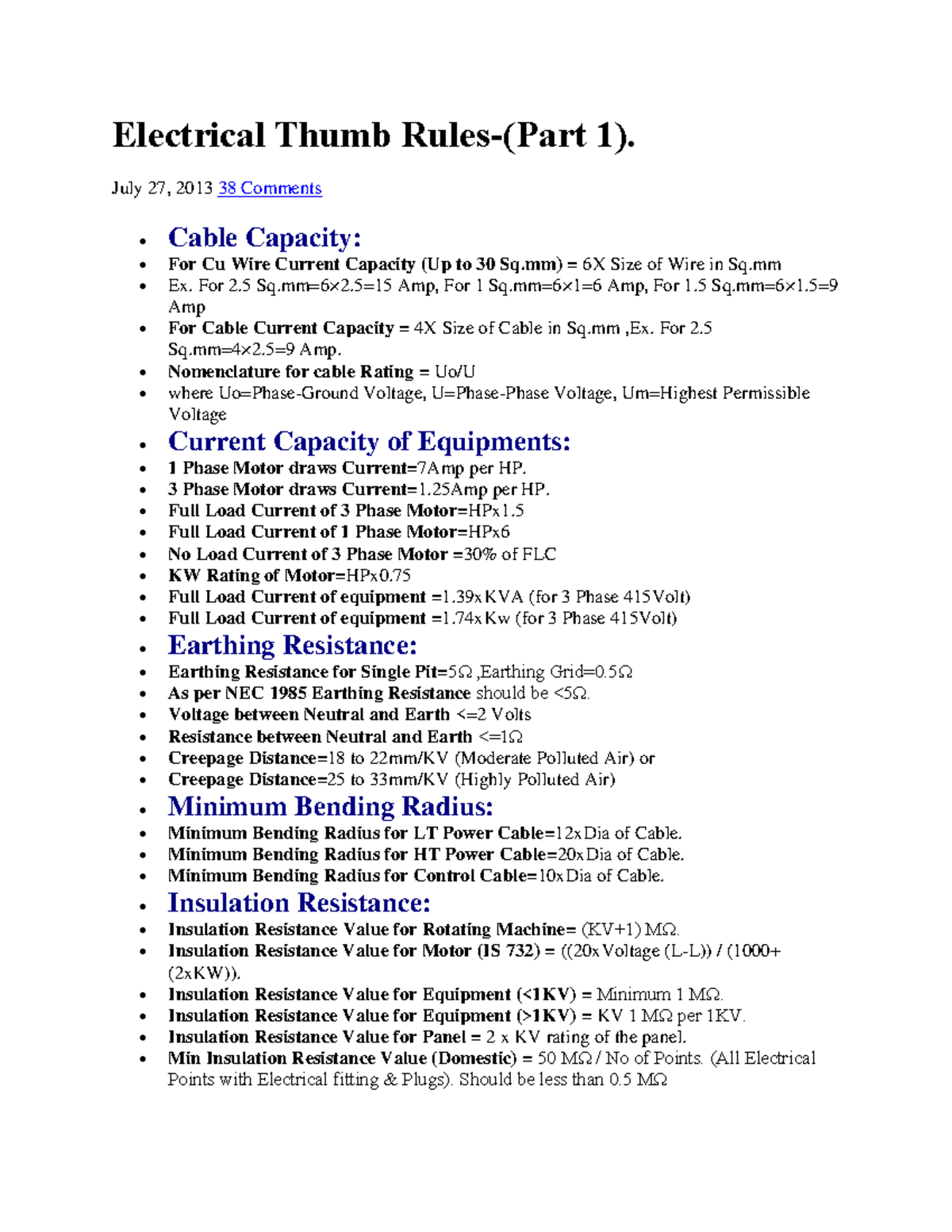 Electrical Thumb Rules-(Part 1) - July 27, 2013 38 Comments • Cable ...
