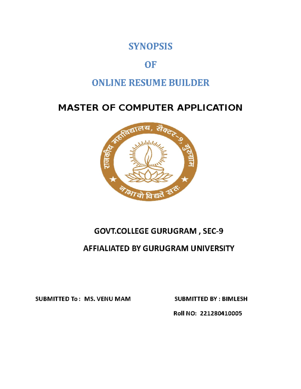 java programming language - SYNOPSIS OF ONLINE RESUME BUILDER MASTER OF COMPUTER APPLICATION ...