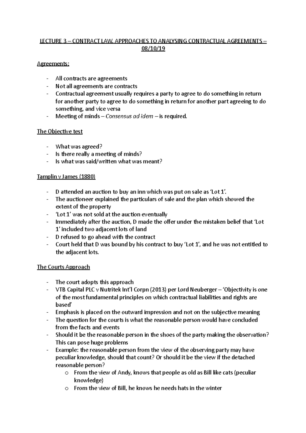 Analysing Contractual Agreements - Contract law - LECTURE 3 – CONTRACT ...