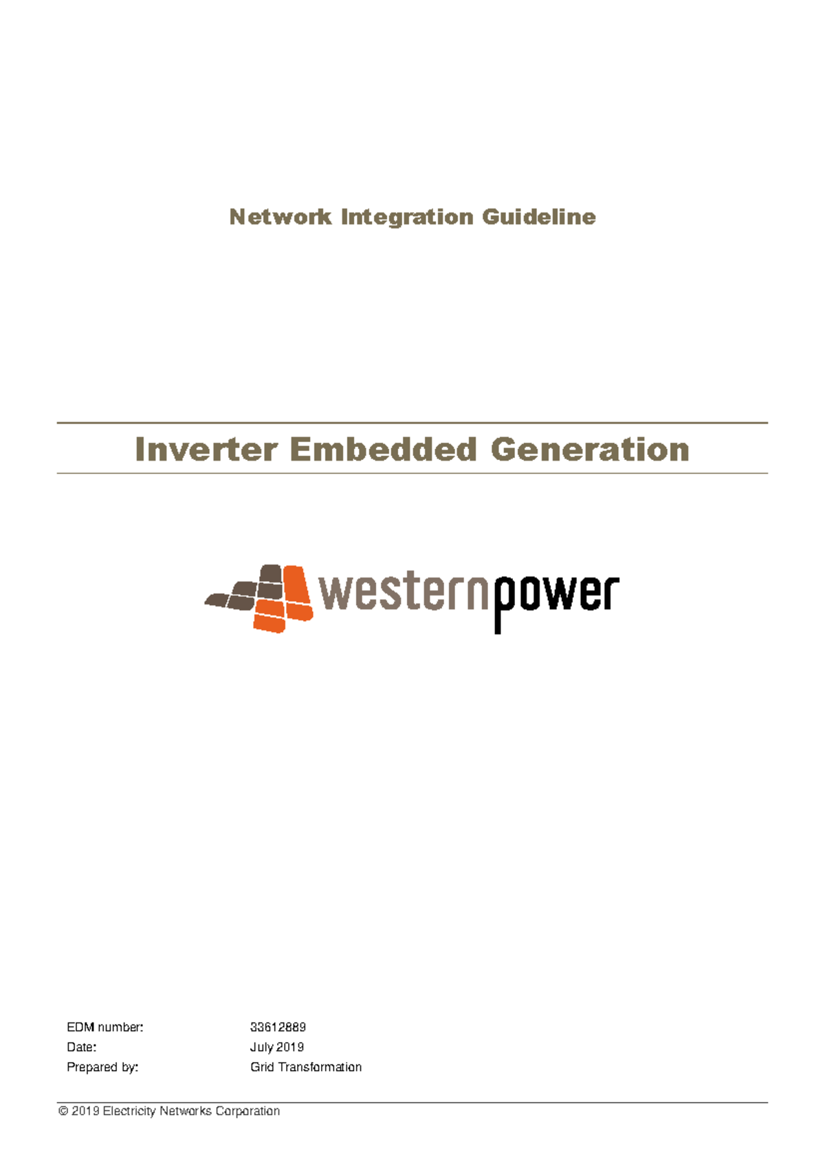 Network integration guideline inverter embedded generation 2019 0802 - EDM number: 33612889 Date ...