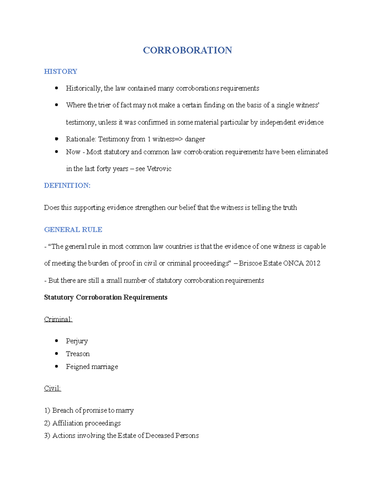 Corroboration - Professor: Lorraine Takacs - CORROBORATION HISTORY ...