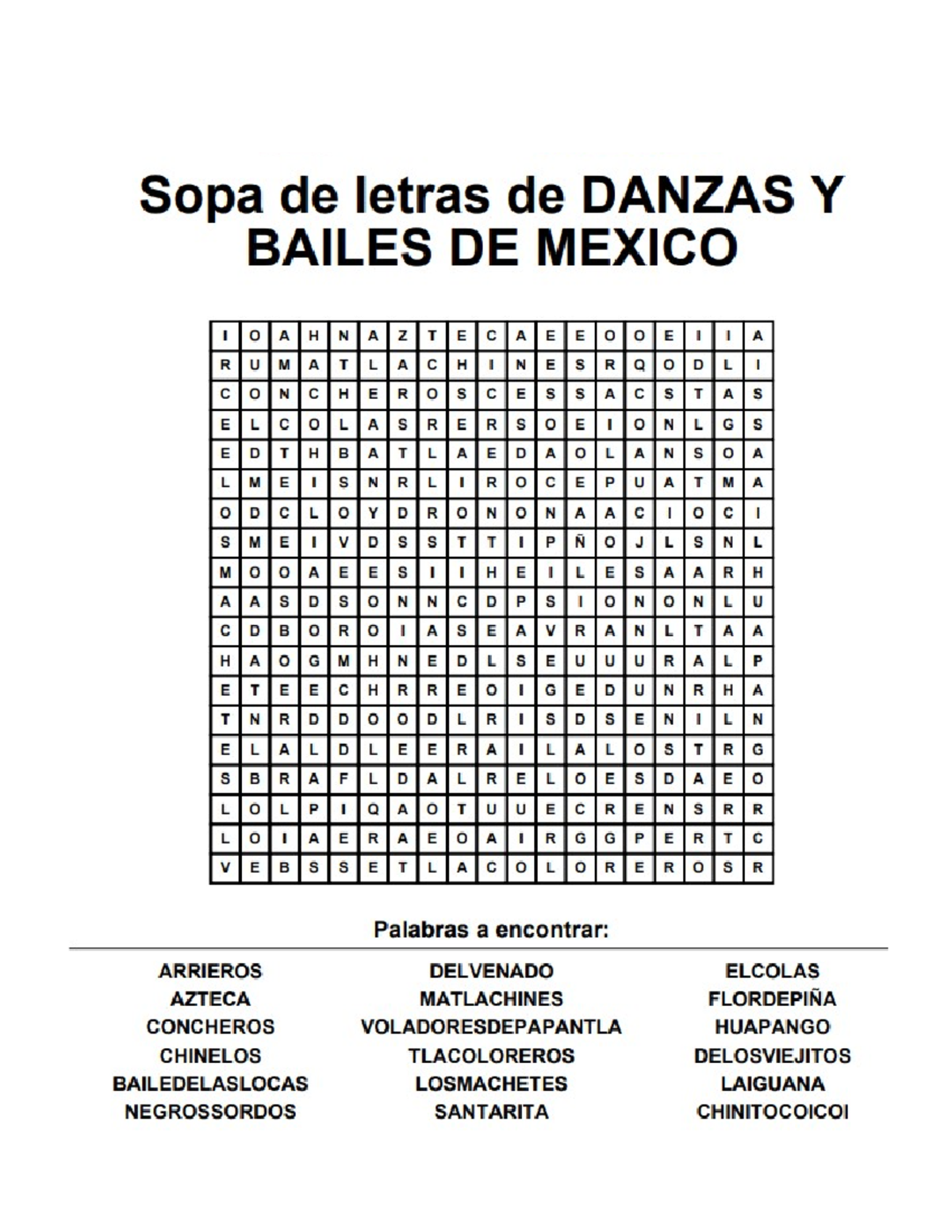 Sopa de letras danza - Escuela normal 2 - Studocu