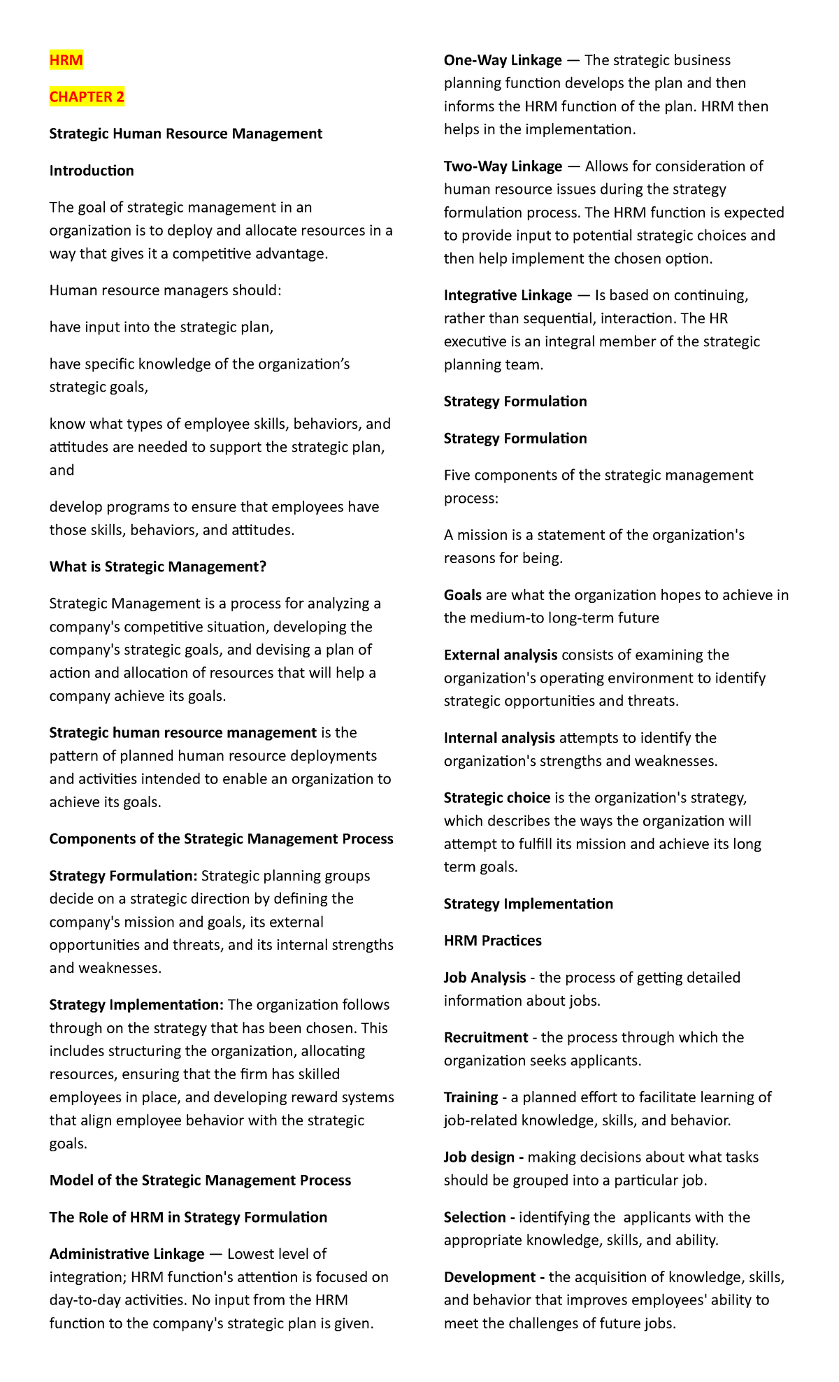 Hrm chapter 2 3 - lecture - HRM CHAPTER 2 Strategic Human Resource ...