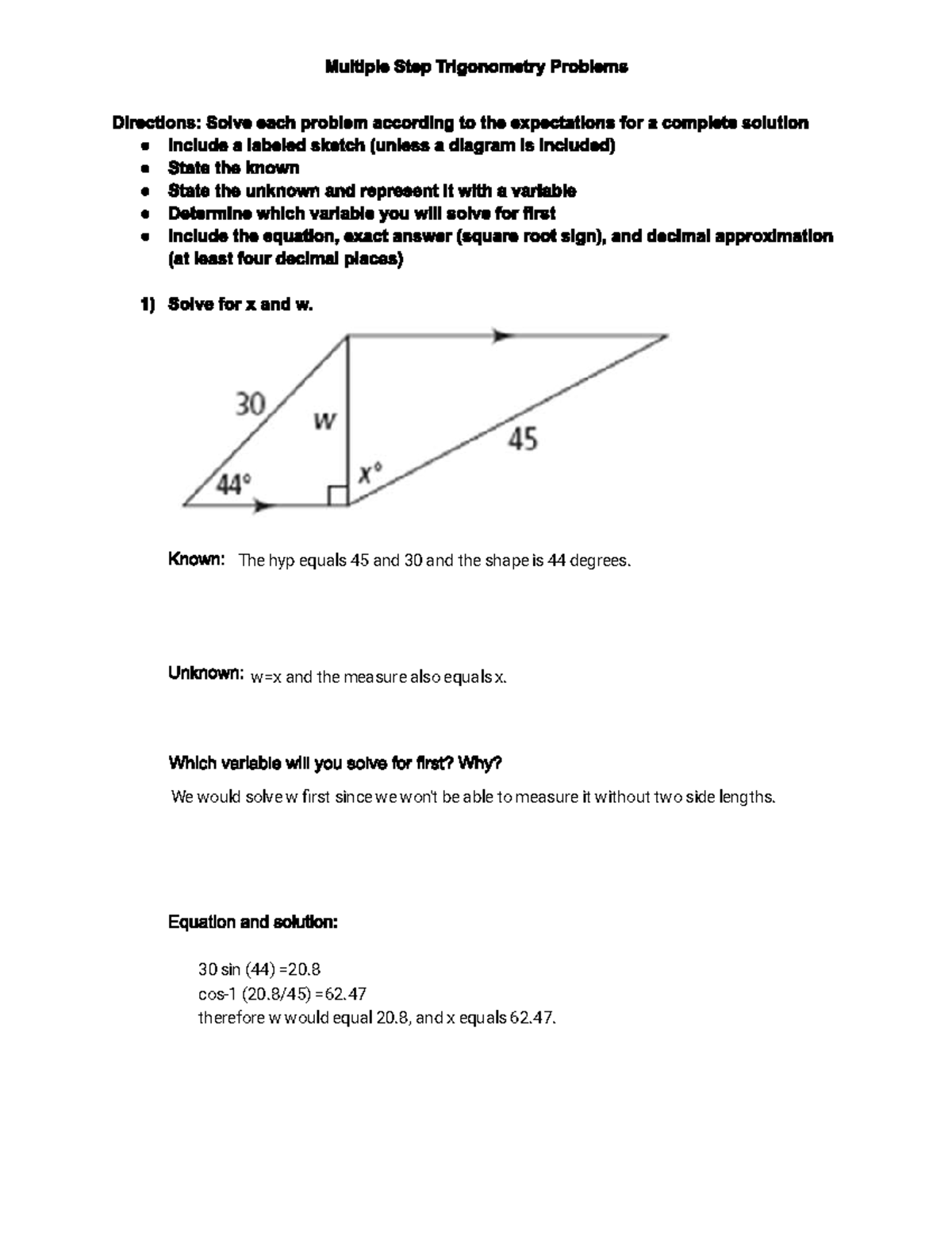 Abdulla Sami - Multi-Step Trig Problems 2022-23 - Directions: Solve ...