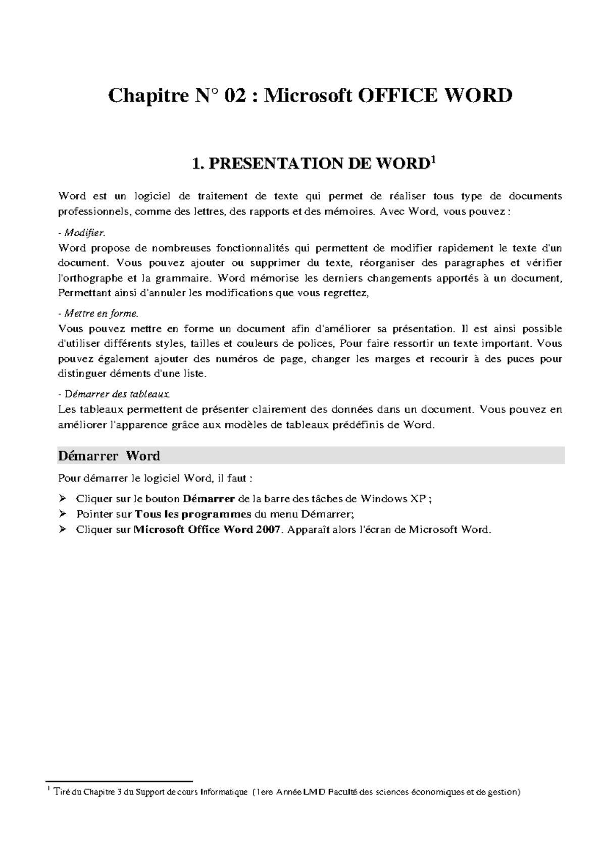 Cours Microsoft Office WORD - Chapitre N° 02 : Microsoft OFFICE WORD 11 ...