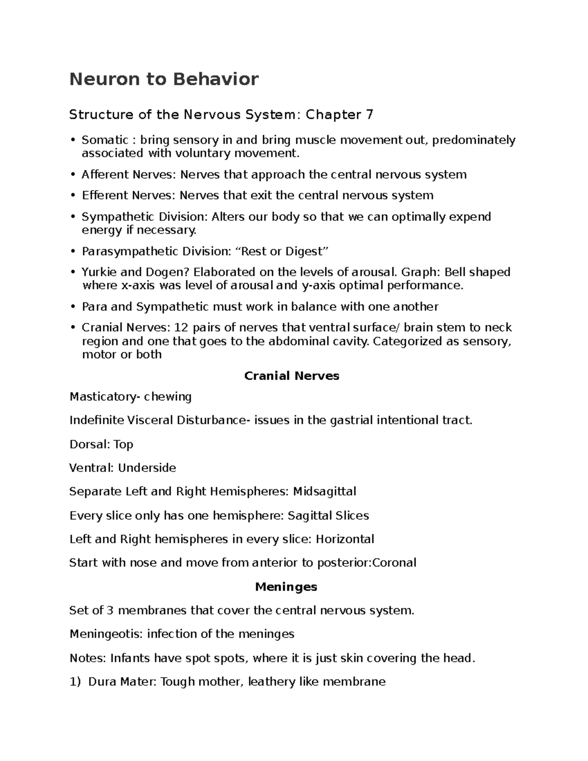 Neuron to Behavior Lectures 7-9 - Neuron to Behavior Structure of the ...
