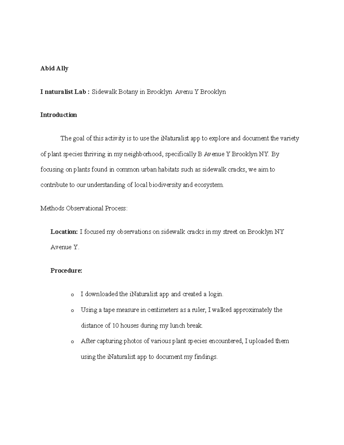 I Naturalist - asynchronous class assignment. - Abid Ally I naturalist Lab : Sidewalk Botany in ...