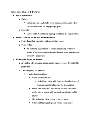 Ethics Notes 3 - Ethics-Criminal Justice Ch. 4 Notes Learning Police ...