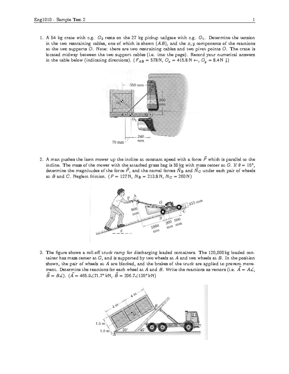 Test 2 practice - equilibrium of rigid body - Engi 1010 - Memorial ...