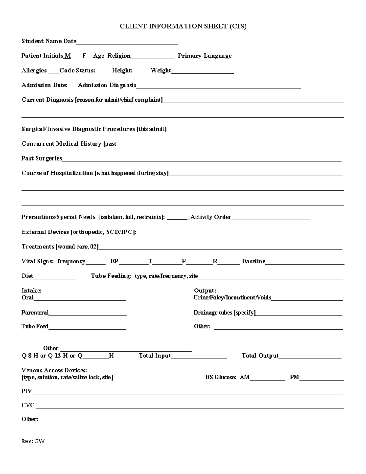 Client Information Sheet - CLIENT INFORMATION SHEET (CIS) Student Name - Studocu