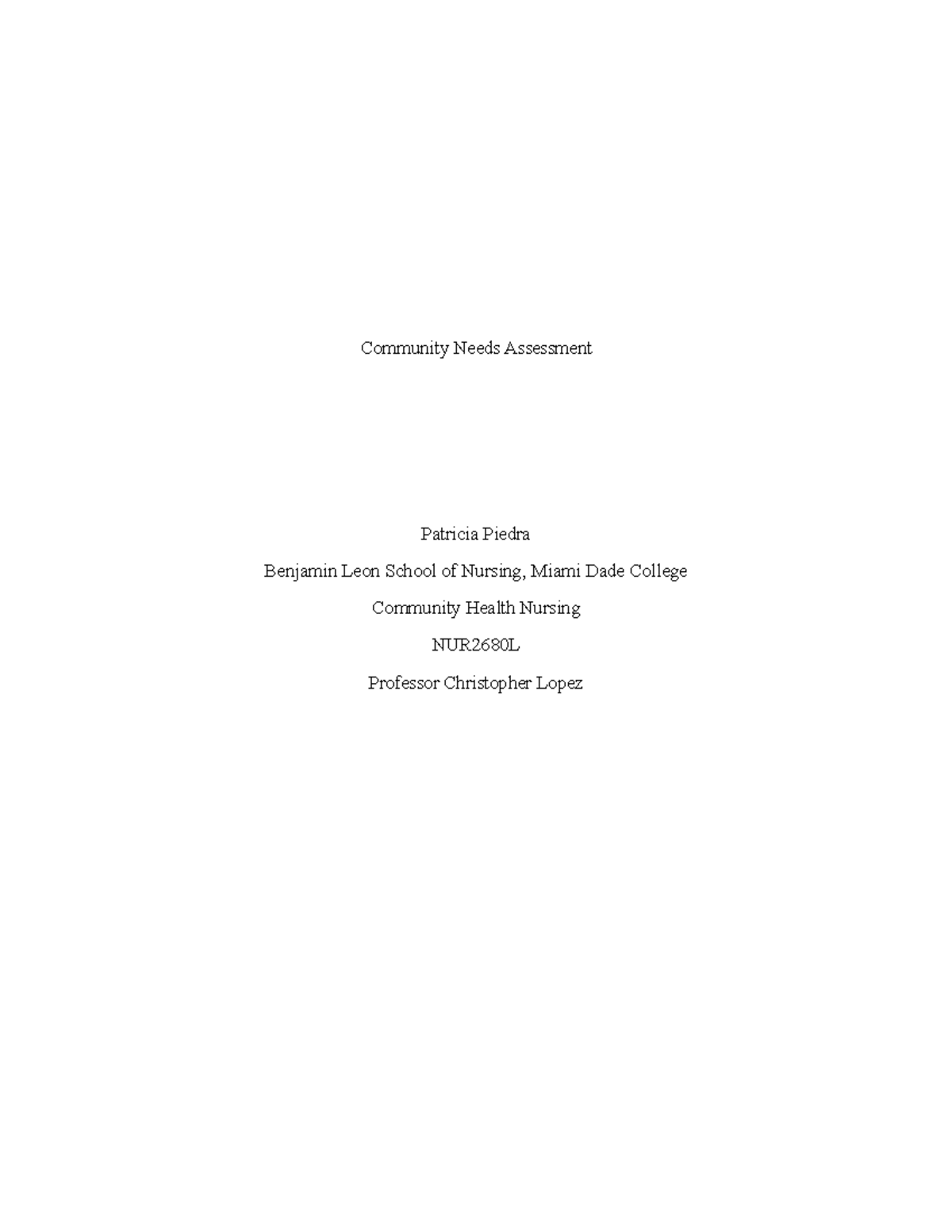QEP Paper - QEP Final - Community Needs Assessment Patricia Piedra ...