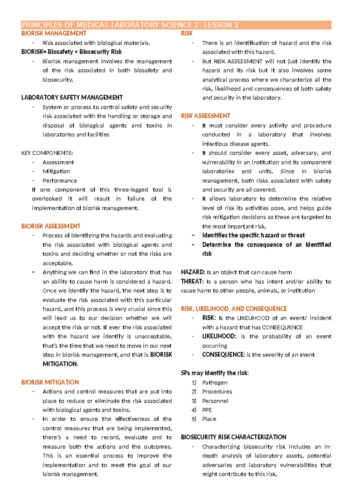 PMLS 2 Lesson 2 - notes - PRINCIPLES OF MEDICAL LABORATORY SCIENCE 2 ...