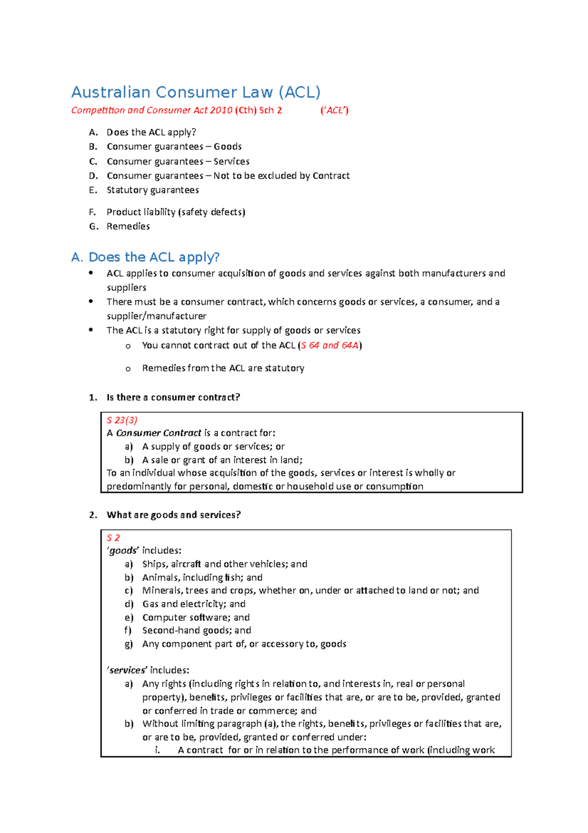 70327-ACL-Notes - Australian Consumer Law (ACL) Competition and ...