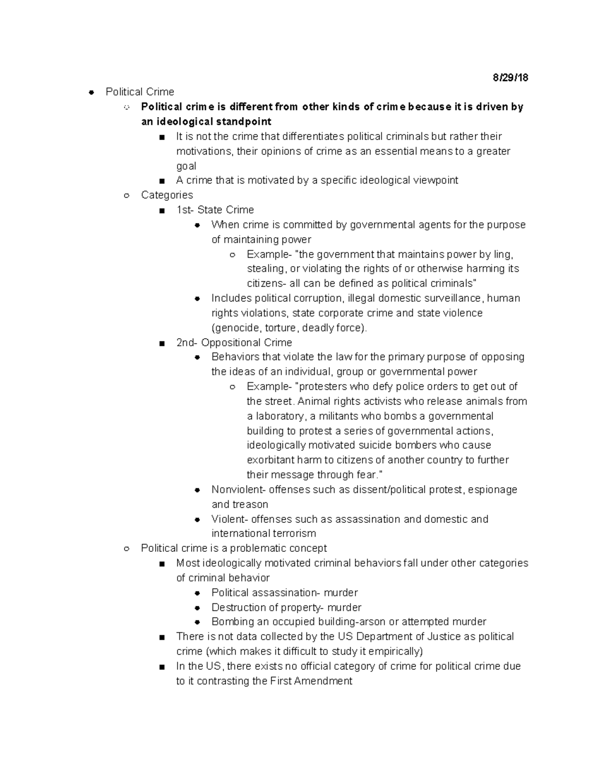 Political Crime Notes - 8/29/ Political Crime Political crime is ...