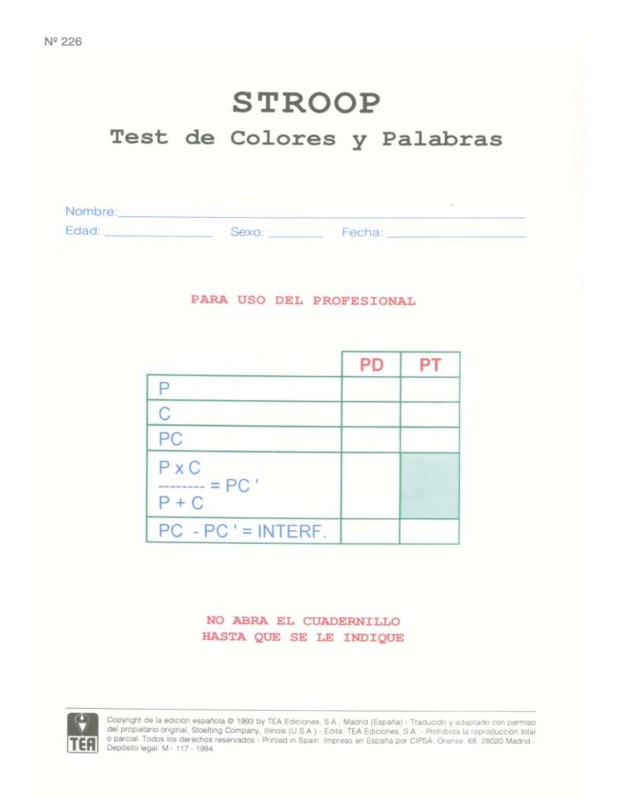 2 Stroop protocolo - ROJO AZUL VERDE ROJO AZUL VERDE VERDE ROJO AZUL ...