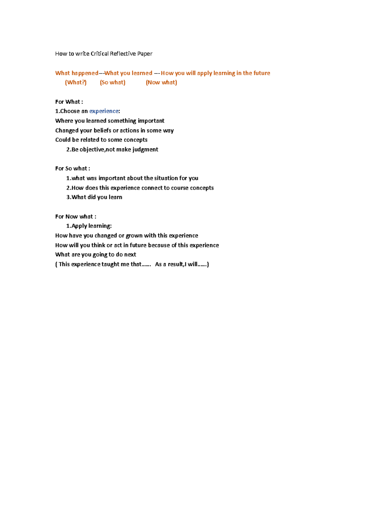 How to Write Critical Reflective Paper - ..... As a result,I will ...