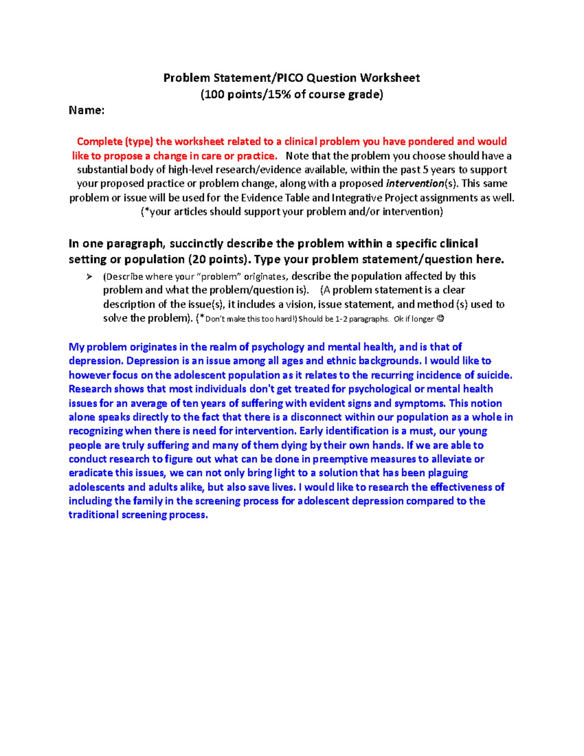 Picoproject 2-13-23 - Coursework for MSN track - Problem Statement/PICO ...