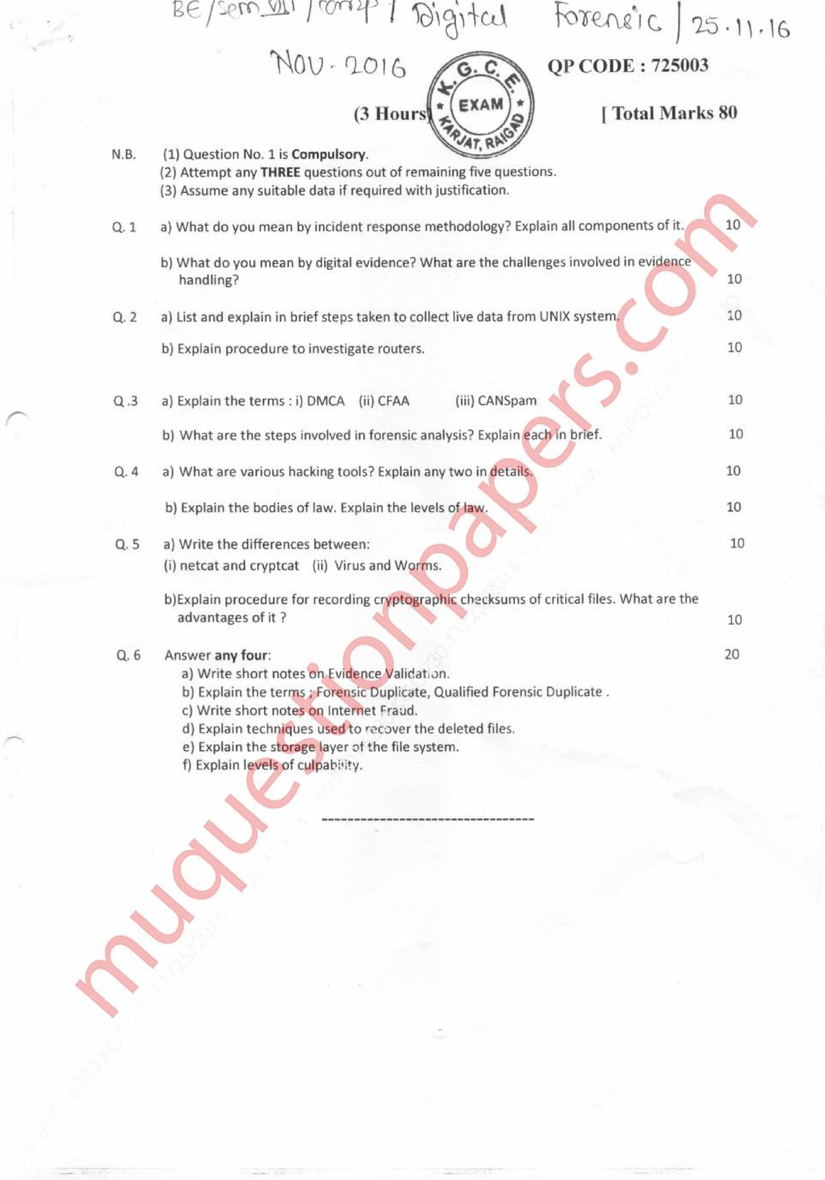 BE-Comps SEM8 DF DEC16 - Digital Forensics - Studocu