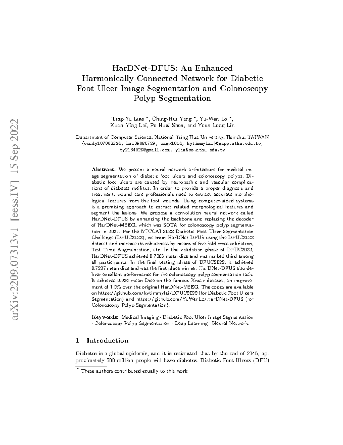 2209.07313 - HarDNet-DFUS: An Enhanced Harmonically-Connected Network for Diabetic Foot Ulcer ...