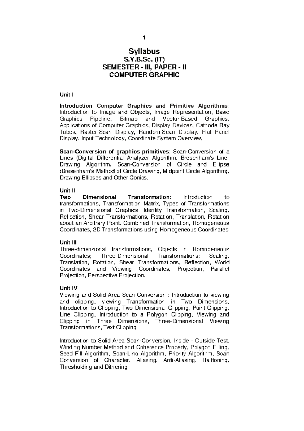 S.Y.B.Sc.(IT) (Sem III ) Computer Graphics - Syllabus S.Y. (IT ...