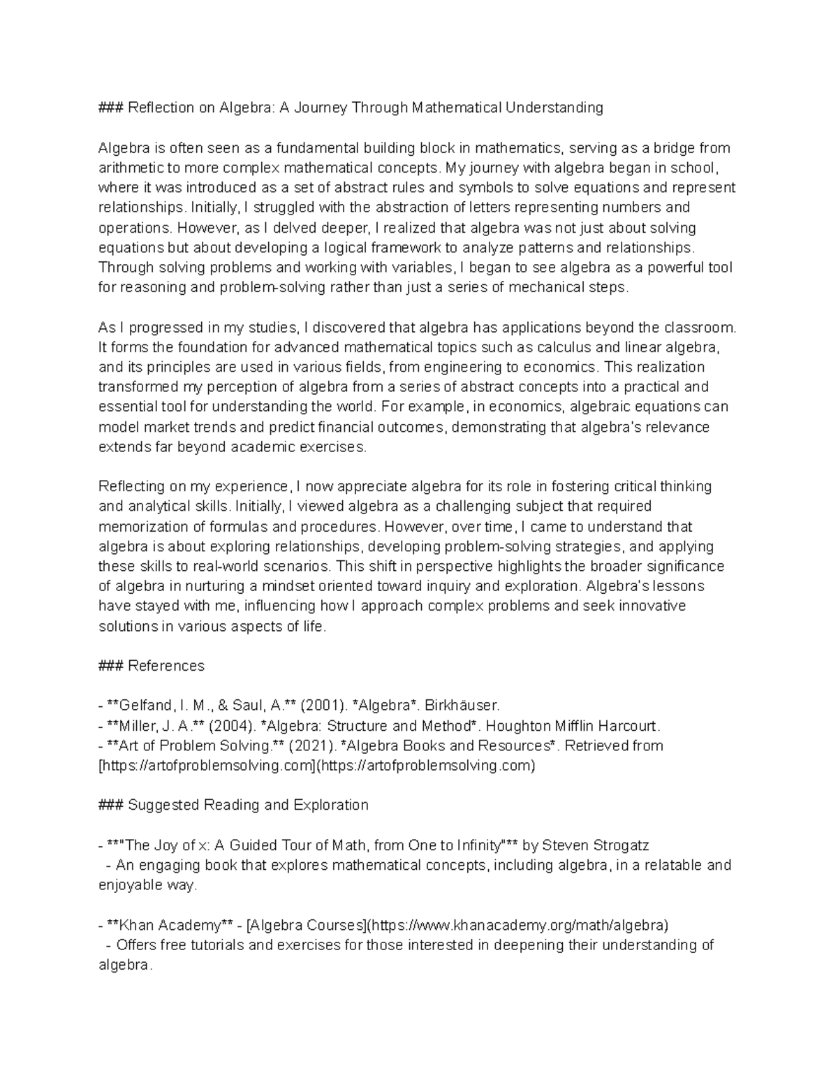 Reflection on Algebra A Journey Through Mathematical Understanding - My ...