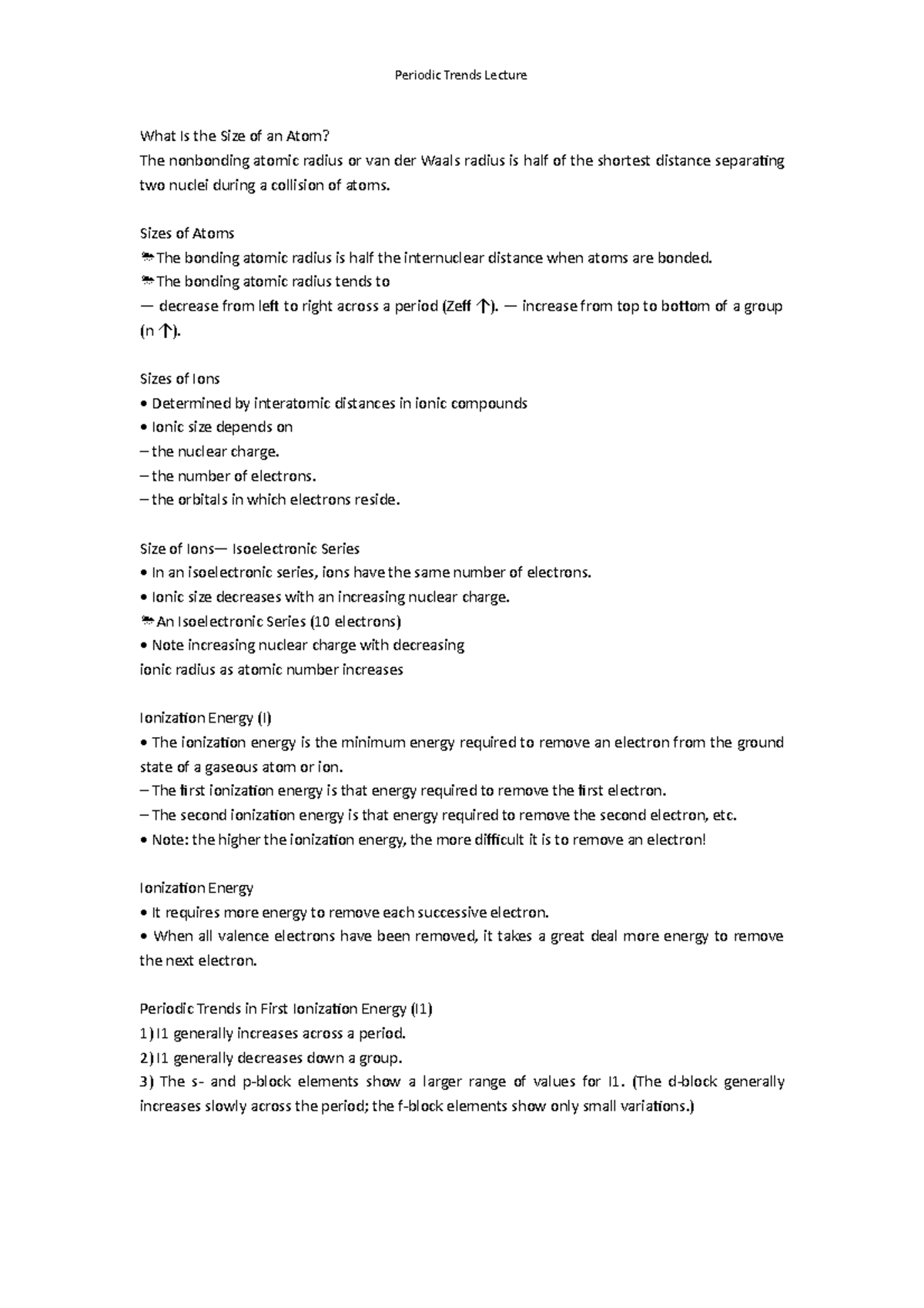 Periodic Trends Lecture Notes - Periodic Trends Lecture What Is the ...
