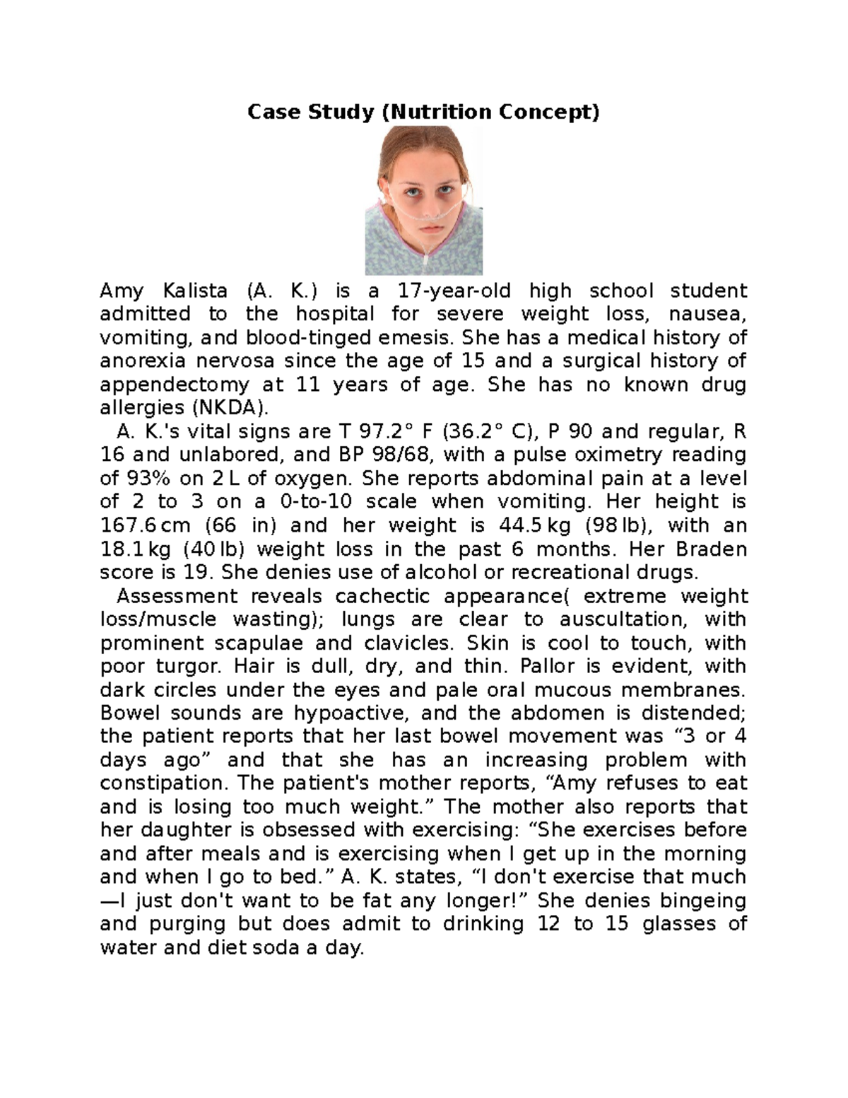 Case Study Amy Kalista Student - Case Study (Nutrition Concept) Amy ...