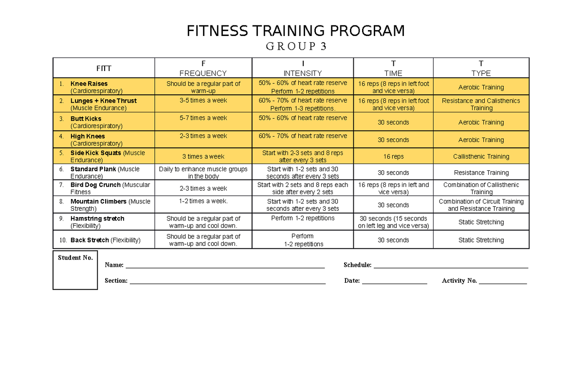 [PE02] Fitness Program and Warm Up - FITNESS TRAINING PROGRAM G R O U P ...