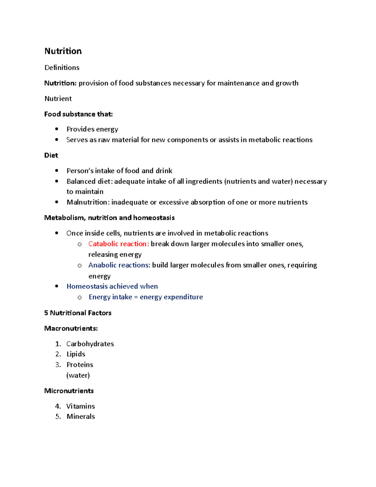 Nutrients w6 - Lecture notes 6 - Nutrition Definitions Nutrition ...