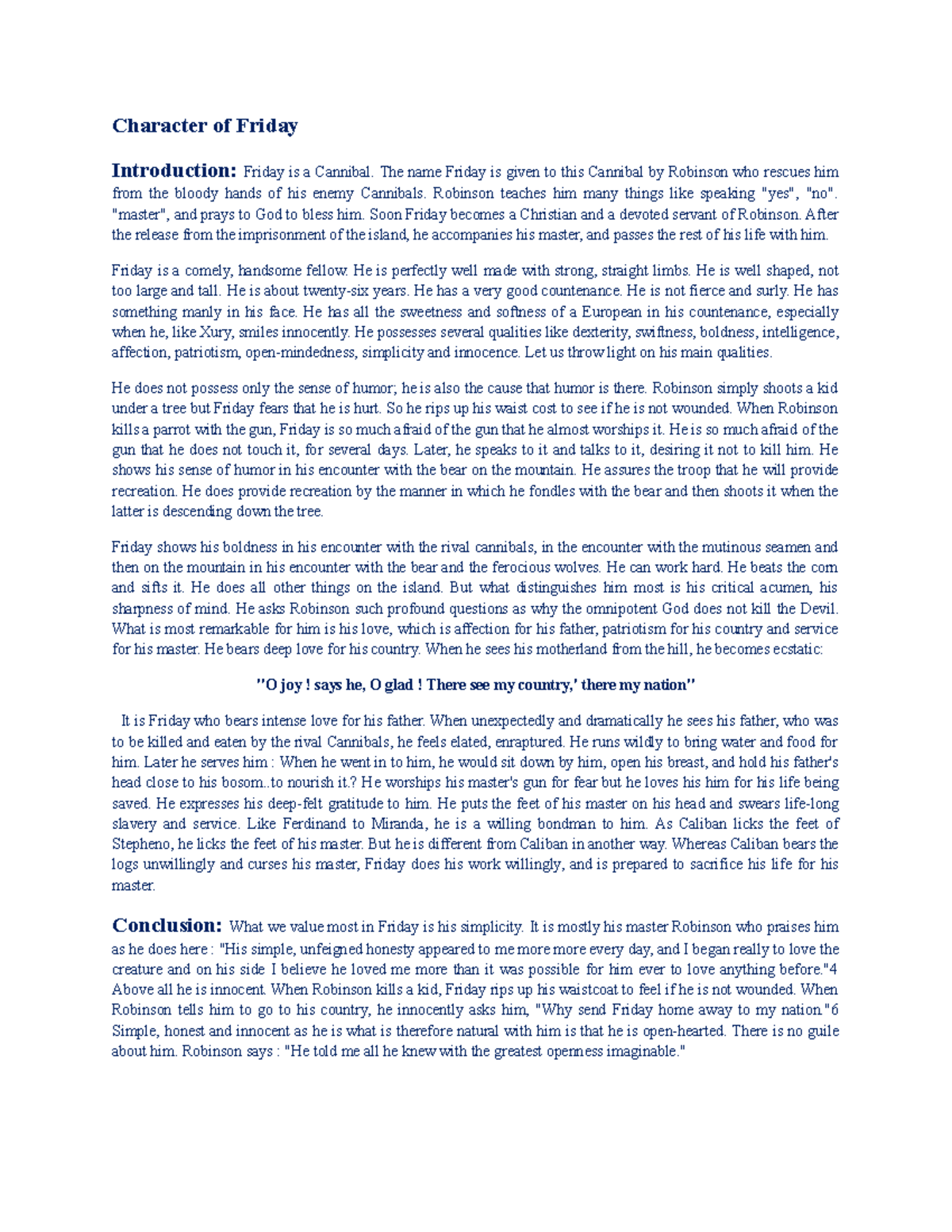 Character of Friday - Short note - Character of Friday Introduction ...